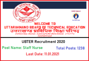 UBTER Recruitment 2020-21 for 1238 Staff Nurse Posts, Apply @ubter.in